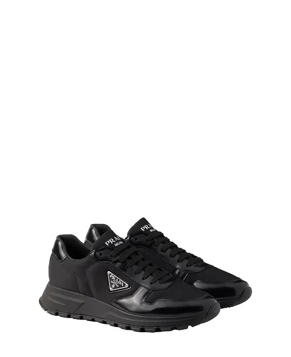 Prada Re-nylon And Brushed Leather Lace-up Sneakers - Black