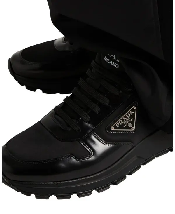 Prada Re-nylon And Brushed Leather Lace-up Sneakers - Black