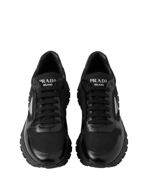 Prada Re-nylon And Brushed Leather Lace-up Sneakers - Black