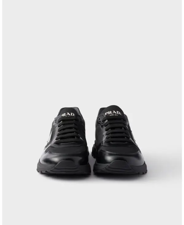 Prada Re-nylon And Brushed Leather Lace-up Sneakers - Black
