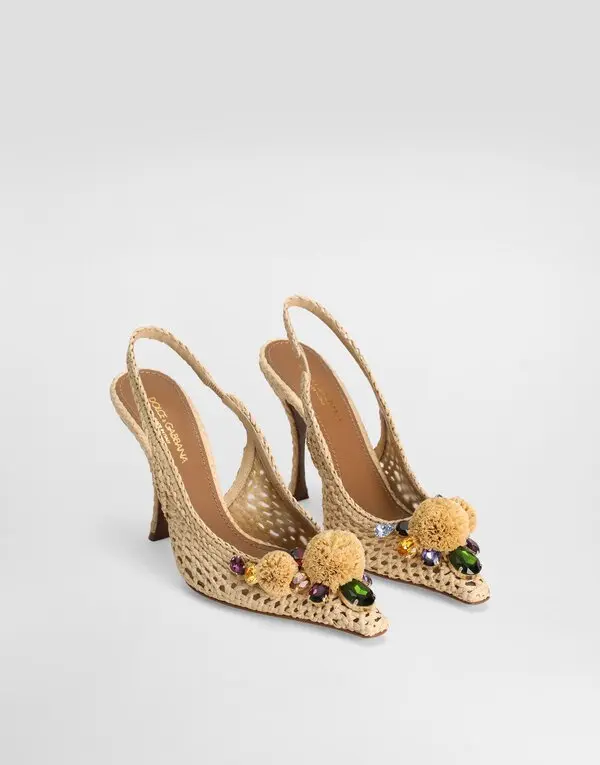 Dolce & Gabbana Rafia Crochet Slingback With Stones