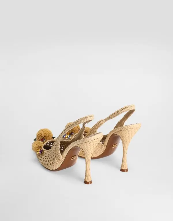 Dolce & Gabbana Rafia Crochet Slingback With Stones