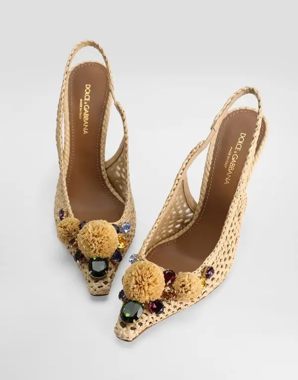 Dolce & Gabbana Rafia Crochet Slingback With Stones