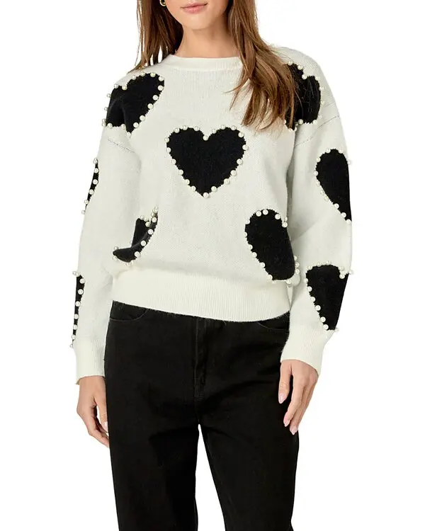 English Factory Long-sleeve Heart Sweater - Black Heart