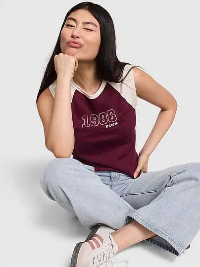 Pink Retro Cotton Muscle Tank Top - Purple
