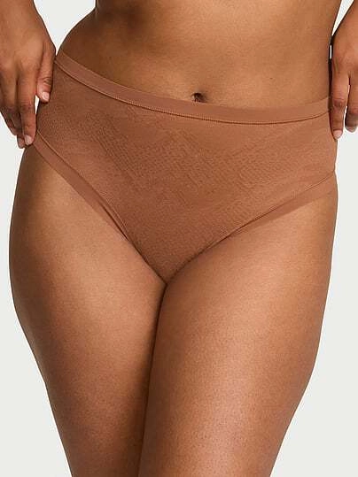 Victoria's Secret No-show Leopard Lace High-waist Thong Panty - Brown