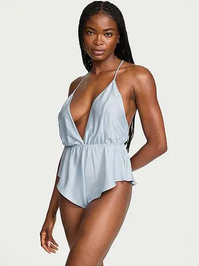 Victoria's Secret Satin Romper With Straps - Blue