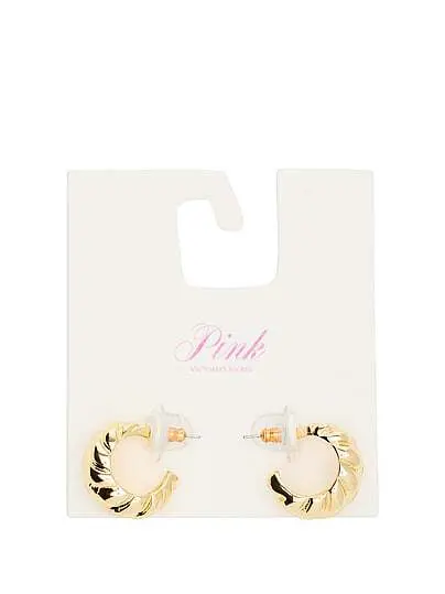 Pink Small Braided Hoop Earrings - Gold