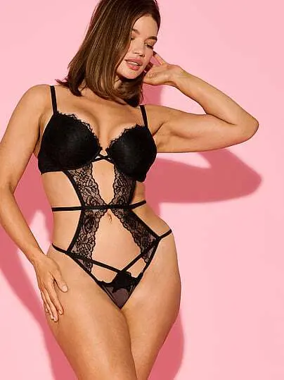 Victoria's Secret Rose Lace Teddy - Black