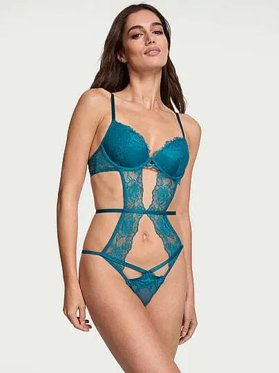 Victoria's Secret Rose Lace Teddy - Green