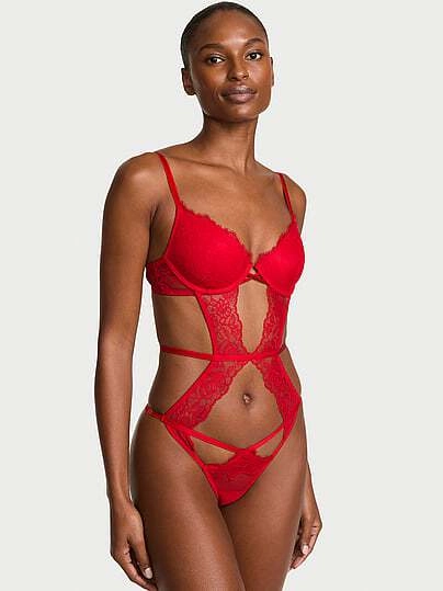 Victoria's Secret Rose Lace Teddy - Red