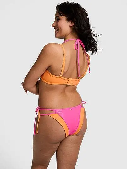 Pink Layered Side-tie Cheeky Bikini Bottom - Print