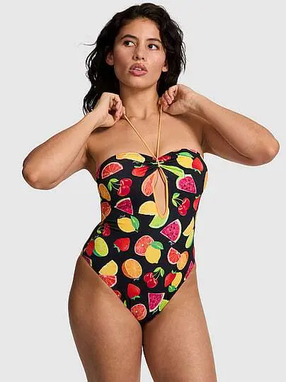 Pink Charmed Keyhole Halter One-piece Swimsuit - Print