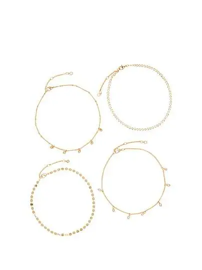 Pink Layered Dainty Choker Necklace Set - Gold