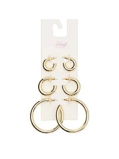 Pink 3-pack Chunky Hoop Earring Set - Gold
