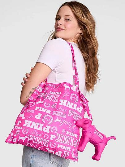 Pink Packable Tote Bag - Print