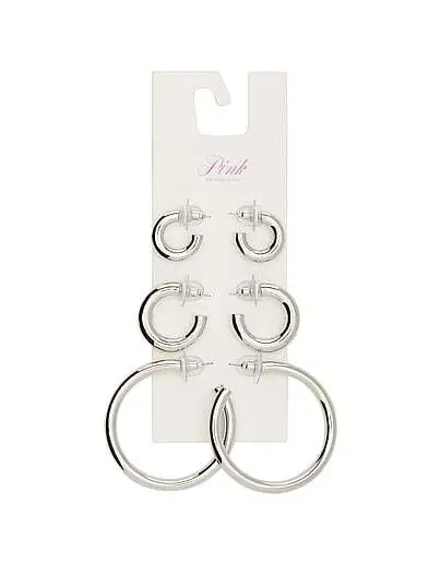 Pink Chunky Hoop Earring Set Of Three - Gold