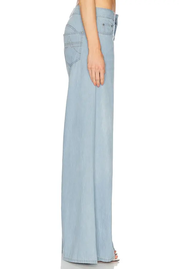 AREA Crystal Rosette Wide Leg Jeans - Super Light Blue