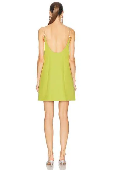 AREA Crystal Embellished Bow Mini Dress - Chartreuse