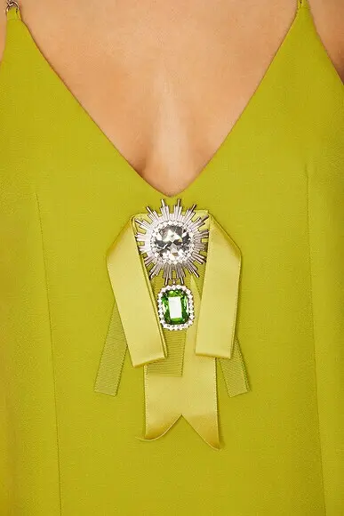 AREA Crystal Embellished Bow Mini Dress - Chartreuse