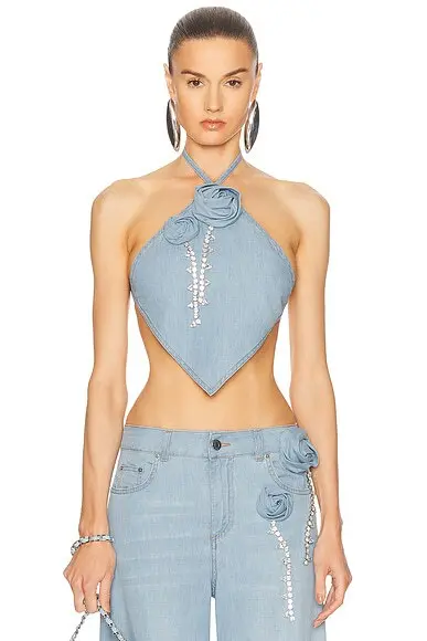 AREA Crystal Rosette Handkerchief Top