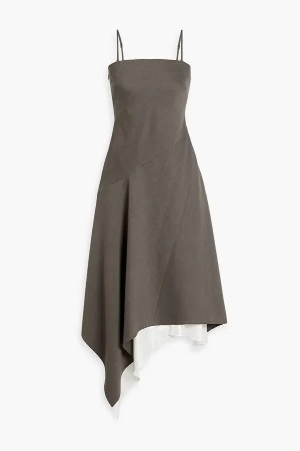 Helmut Lang Asymmetric Layered Wool Midi Dress - Dark Gray