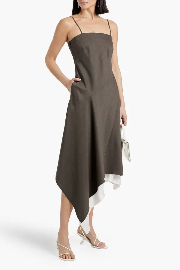 Helmut Lang Asymmetric Layered Wool Midi Dress - Dark Gray