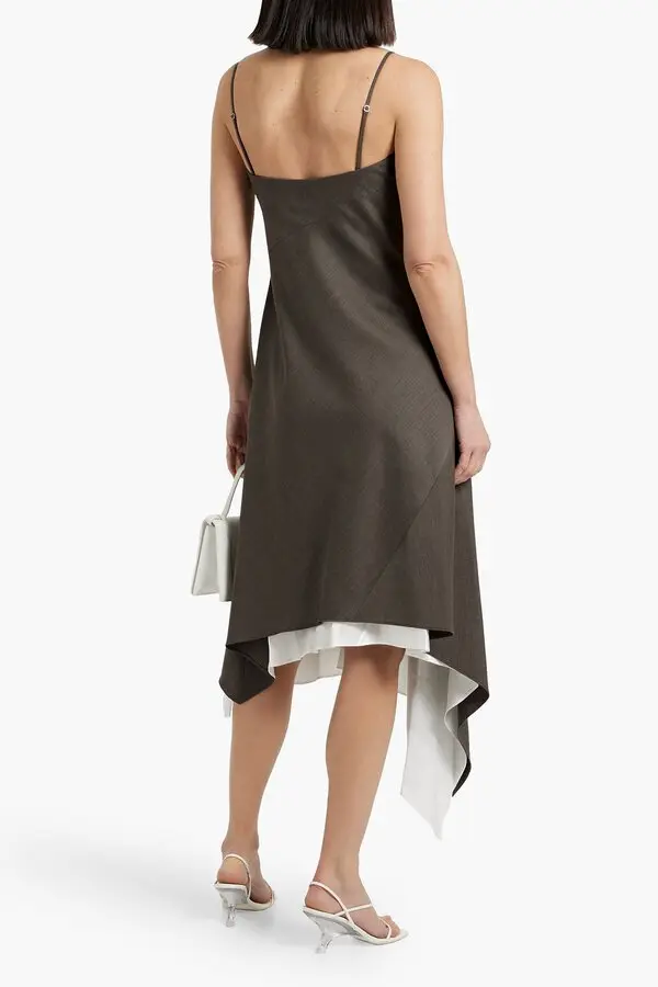 Helmut Lang Asymmetric Layered Wool Midi Dress - Dark Gray