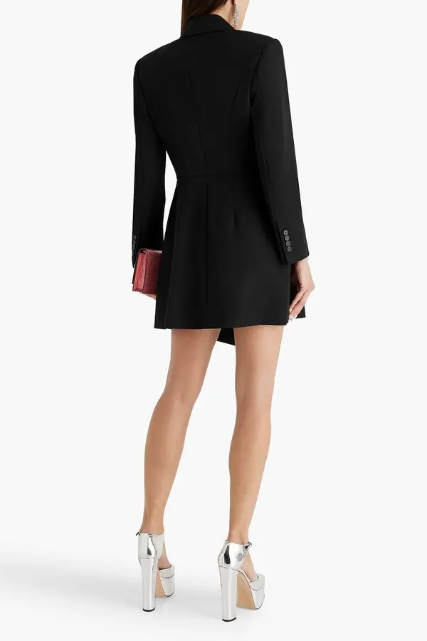 Silk-trimmed Wool Mini Wrap Tuxedo Dress