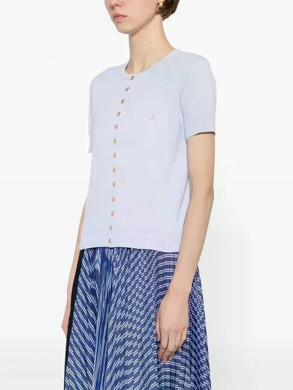 AGNES B. Swing Short-sleeved Cotton Snap Cardigan