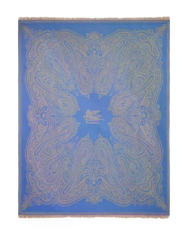 Etro Logo-jacquard Wool Throw Blanket - Blue