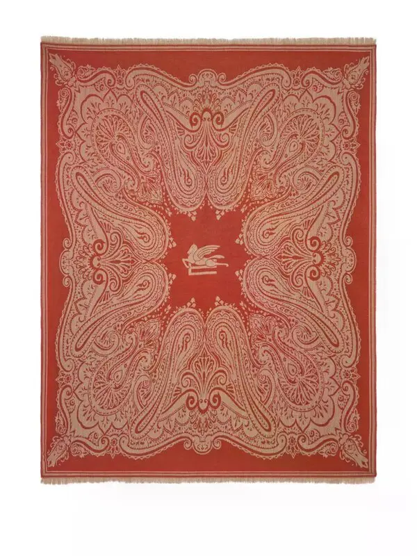 Etro Logo-jacquard Wool Throw Blanket - Red