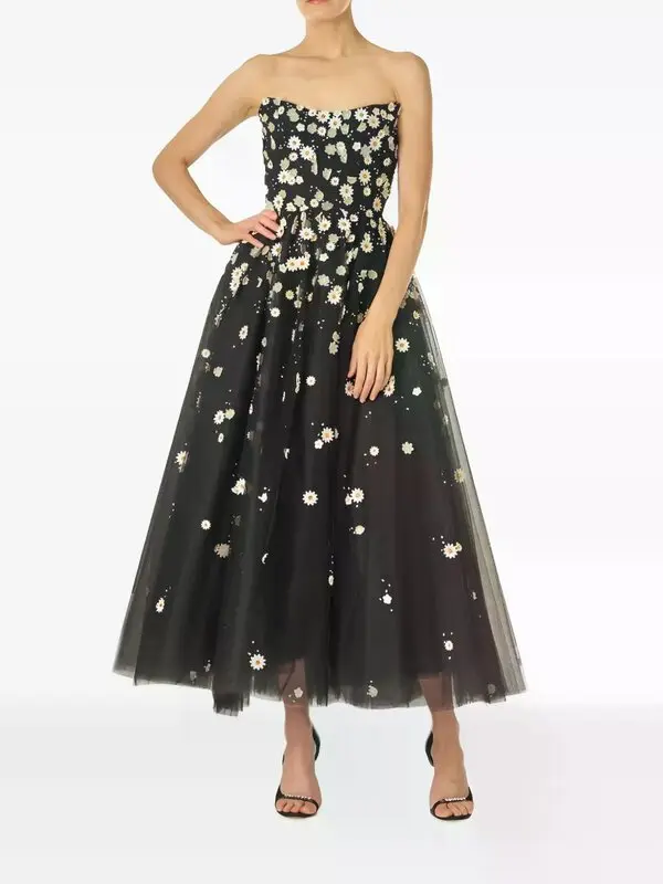 Monique Lhuillier Floral-embroidered Tulle Dress - Black