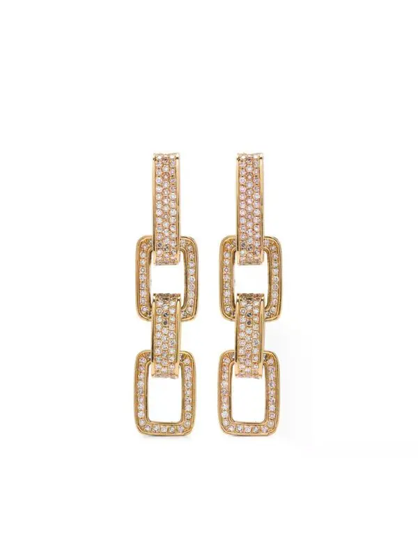 Shay 18k Yellow Triple Deco Link Diamond Drop Earrings - Gold