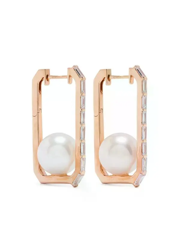 Shay 18k Rose Gold Diamond And Pearl Hoop Earrings - Pink