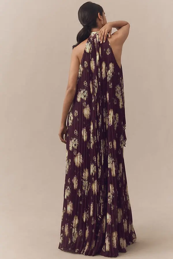 sachin and babi light blue dress Bhldn Rosie Mock-Neck Pleated Chiffon Maxi Dress - Burgundy