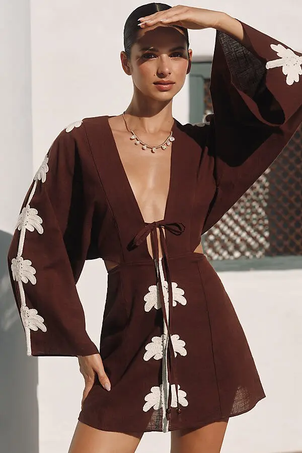 CELANDINE Palm Cutout Mi Kaftan - Chocolate