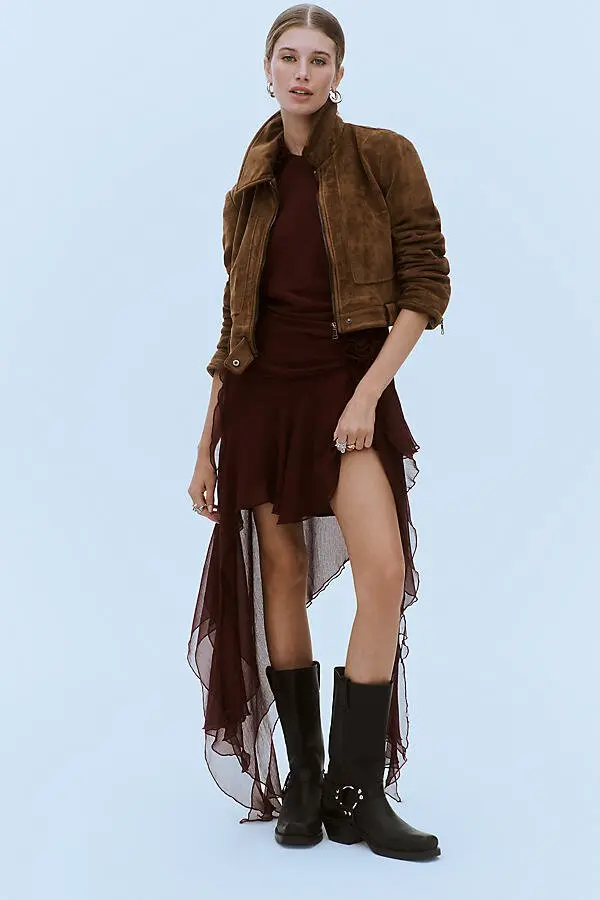 Bardot Ivana Georgette Ruffle Asymmetric High-low Mini Dress - Deep Plum