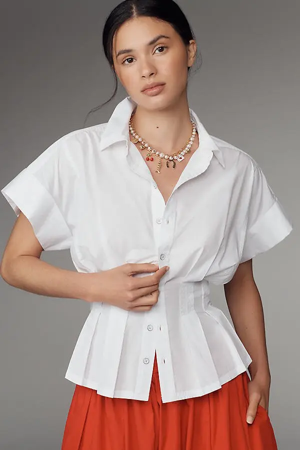 PILCRO The Bobbie Fitted-waist Blouse - White