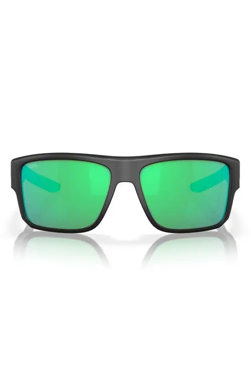 COSTA DEL MAR Taxman 59mm Polarized Square Sunglasses - Matte Black/ Green Mirror