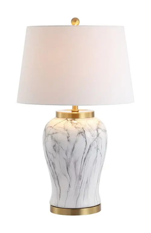 JONATHAN Y Prague 28" Ceramic Marble Led Table Lamp - White