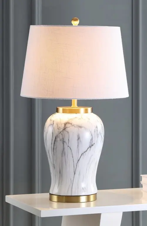 JONATHAN Y Prague 28" Ceramic Marble Led Table Lamp