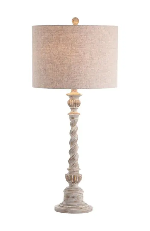 JONATHAN Y Regent 33" Rustic Resin Led Table Lamp - White Wash