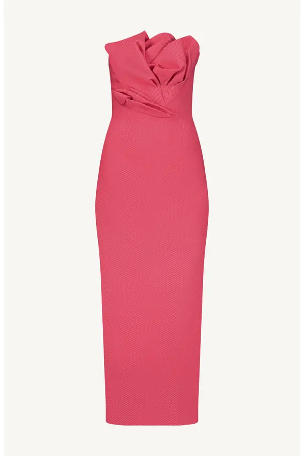 Lela Rose Textured Satin Draped Tulip Sheath