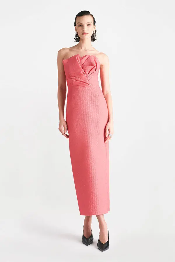 Lela Rose Textured Satin Draped Tulip Sheath