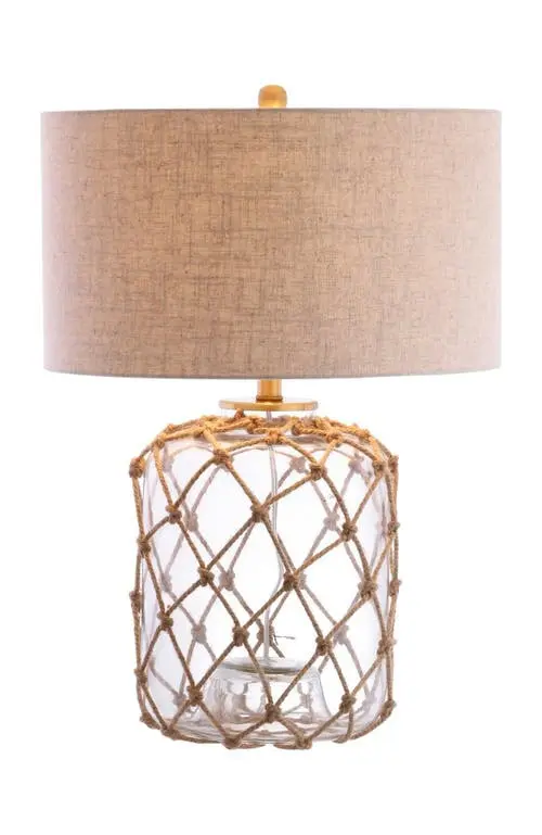 JONATHAN Y Mer 26.5" Glass And Rope Led Table Lamp - Brown/clear