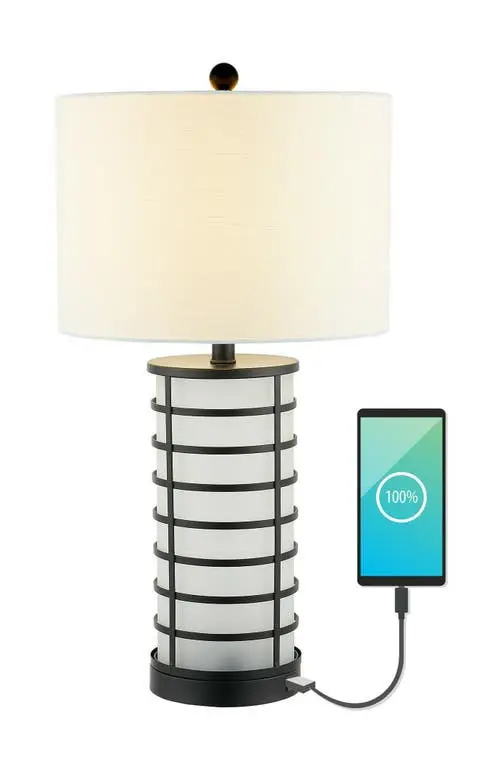 JONATHAN Y Jayce 27" Modern Industrial Iron Nightlight Led Table Lamp With Usb Charging Port - Black/white