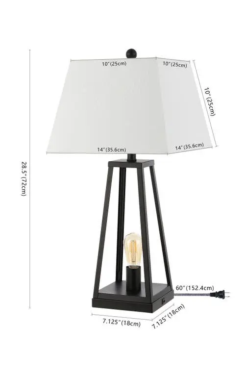 JONATHAN Y Waylon 28.5" Classic Industrial Iron Nightlight Led Table Lamp With Usb Charging Port