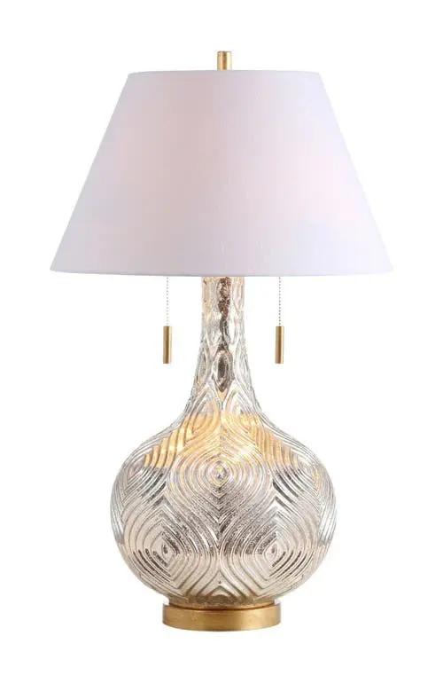 JONATHAN Y Highland 30.75" Gourd Glass Led Table Lamp - Mercury Silver/gold