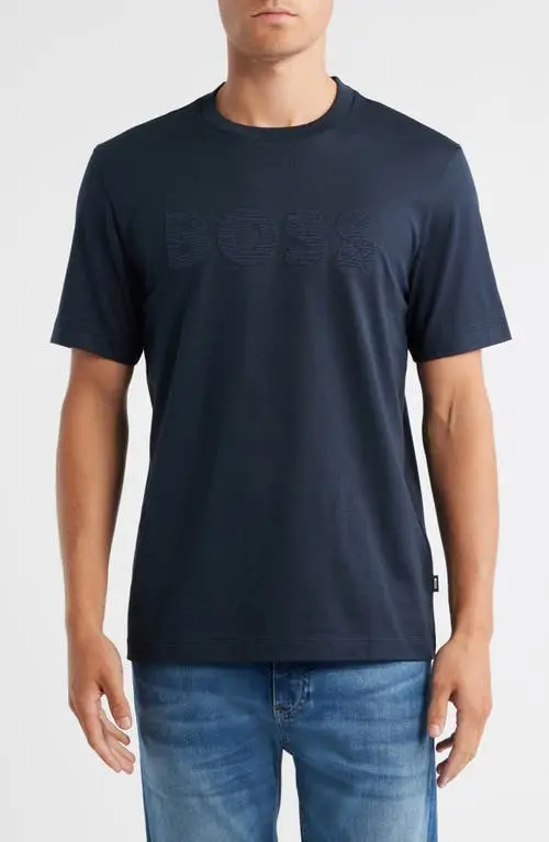 BOSS Thompson Floral Logo Cotton Graphic T-shirt - Dark Blue